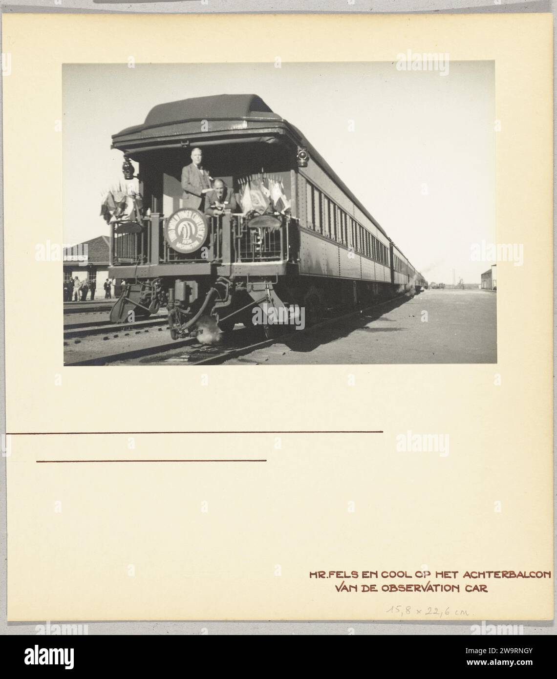 Wouter Cool Jr and J.J. [?] Fels on the rear balcony of the train that ...