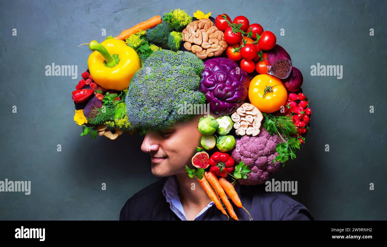 Human brain made of variety of colorful vegetables, concept of ...