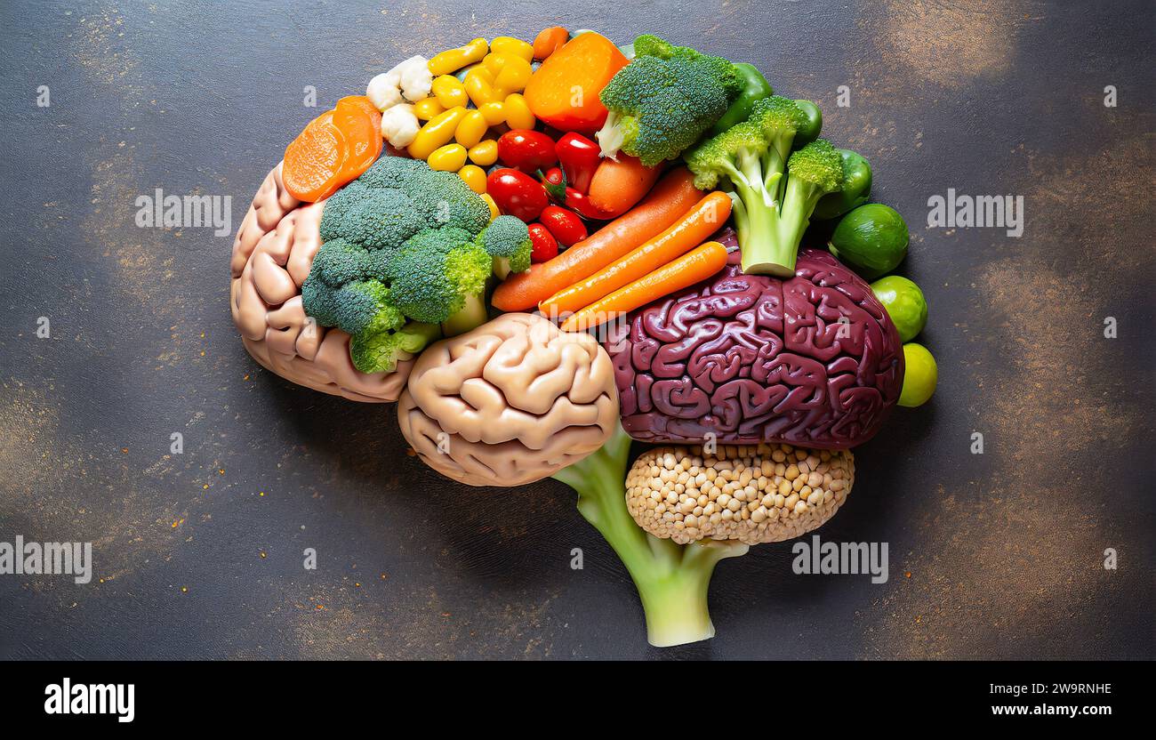 Human brain made of variety of colorful vegetables, concept of ...