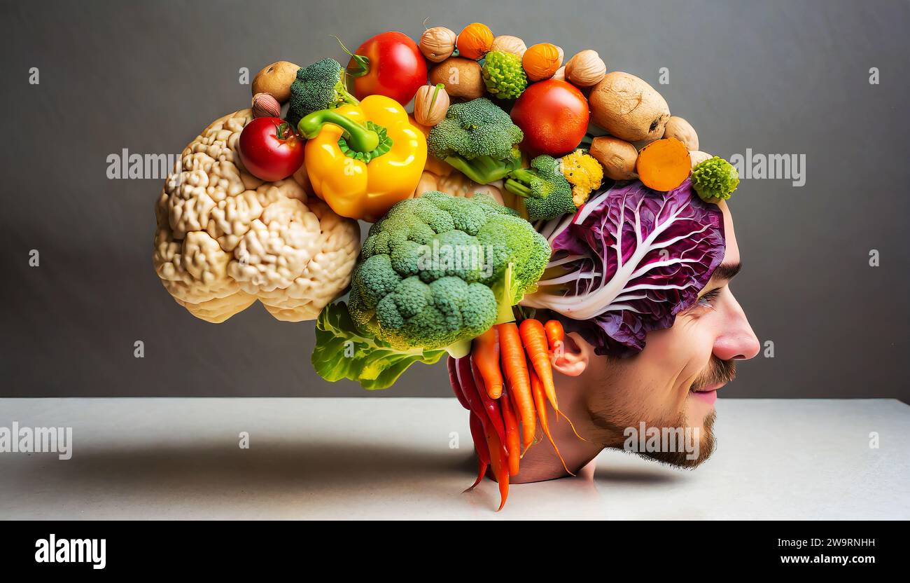 Human brain made of variety of colorful vegetables, concept of ...