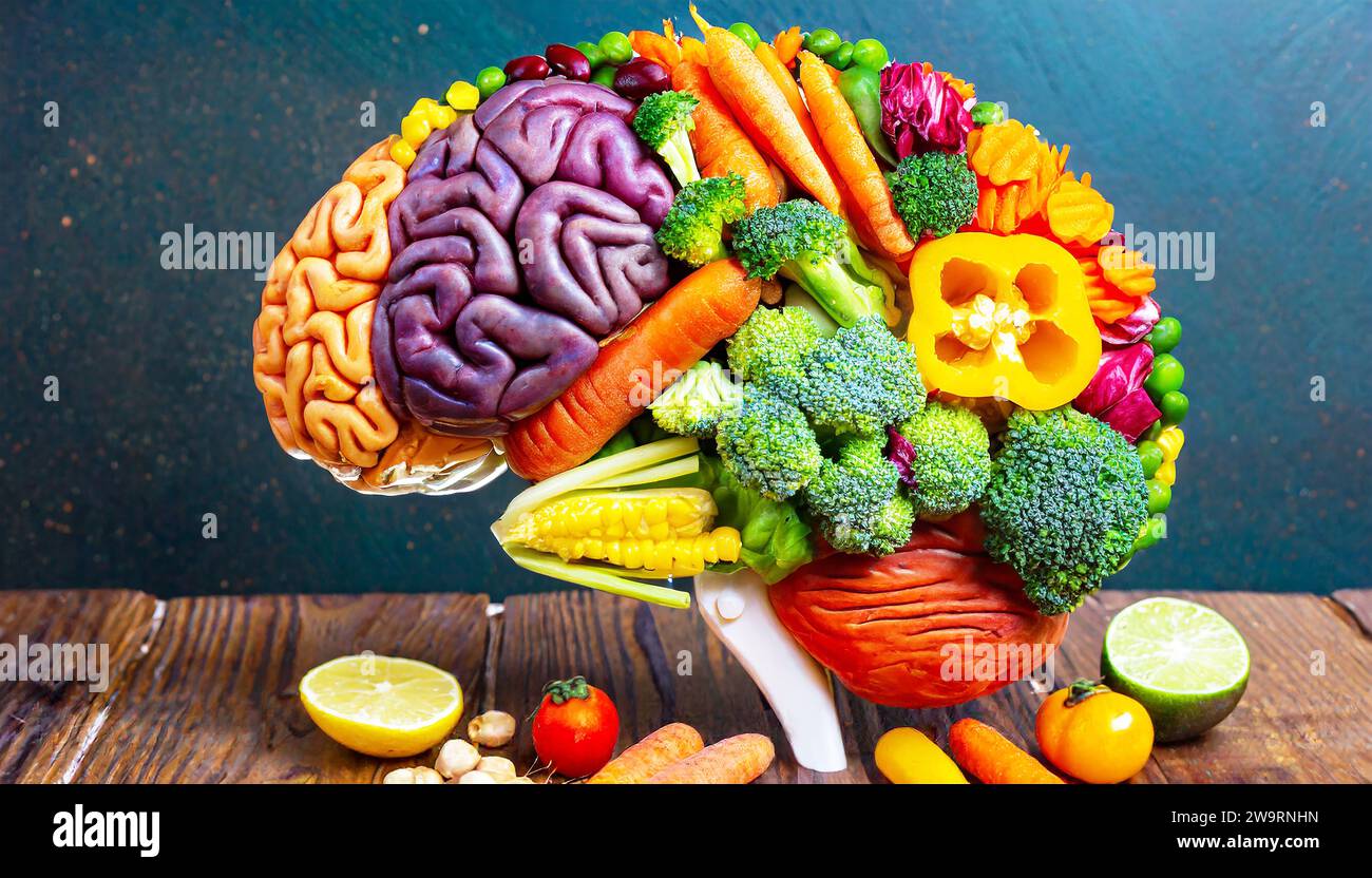 Human brain made of variety of colorful vegetables, concept of ...
