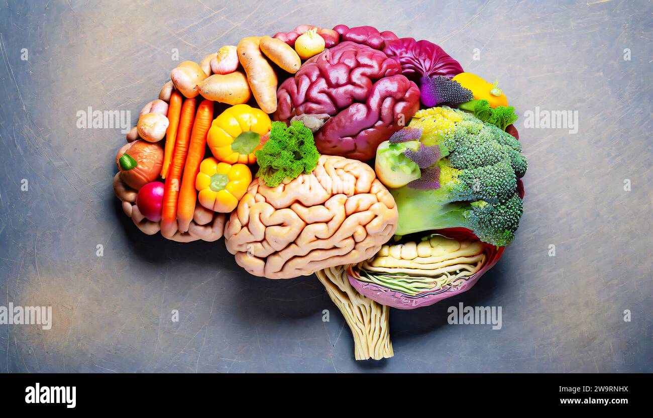 Human brain made of variety of colorful vegetables, concept of ...