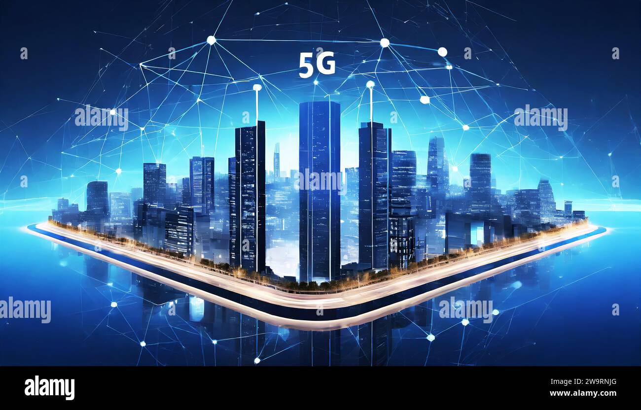 Smart city on a dark blue background, featuring intelligent ...