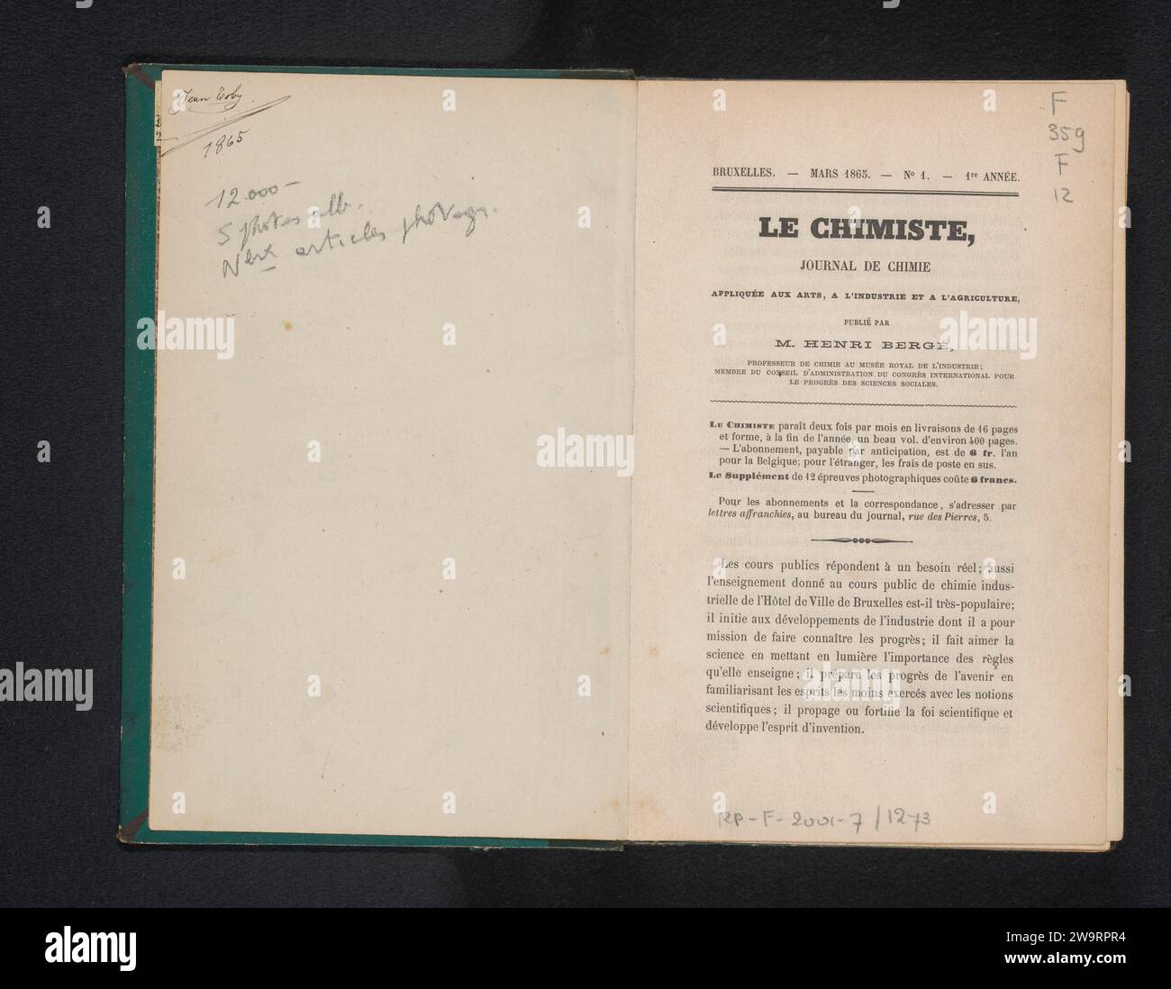 The chemist, Henri Bergé, 1865 magazine paper. cardboard. leather ...