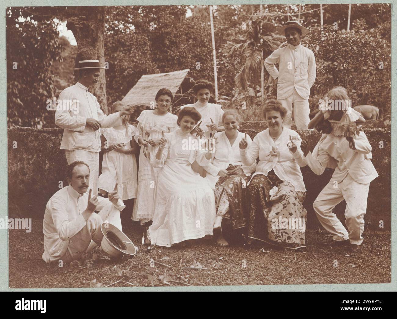Group portrait of jolly people in Batuan, dressed in white., C. 1910 ...