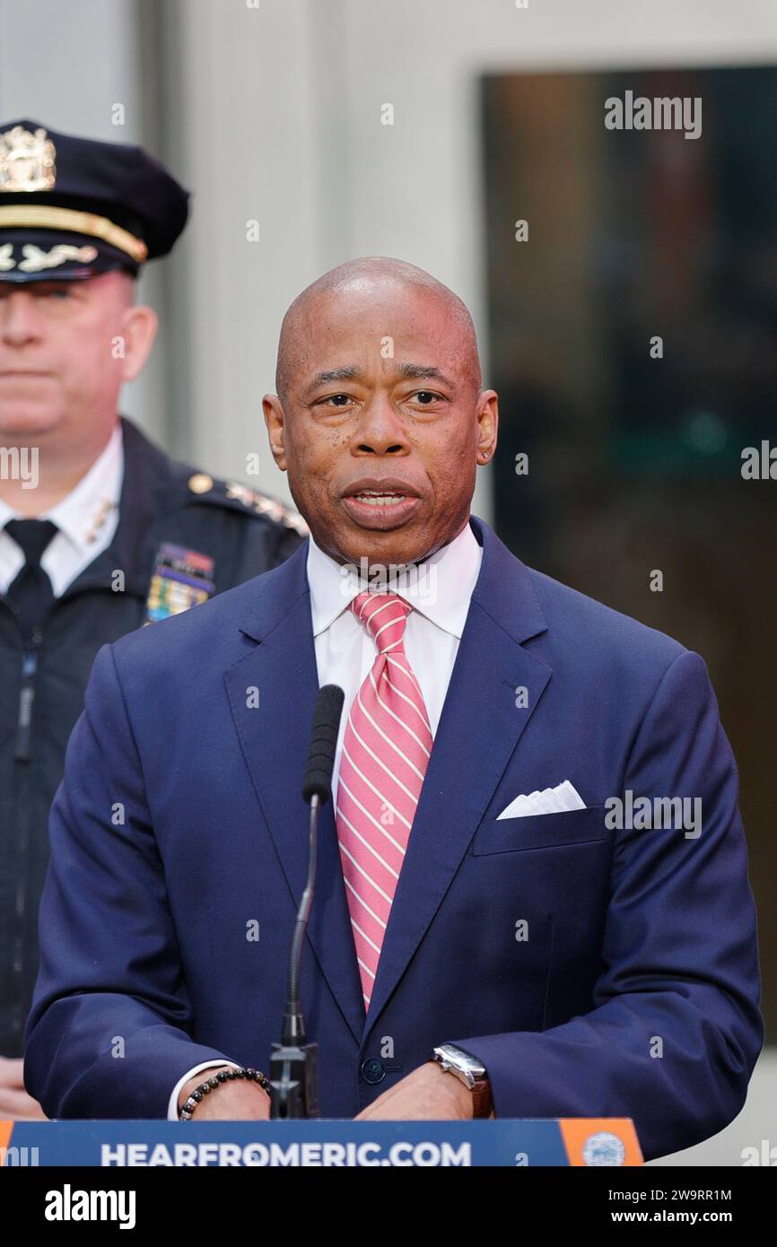 Time Square, New York, USA, December 29, 2023 - Mayor Eric Adams, NYPD ...