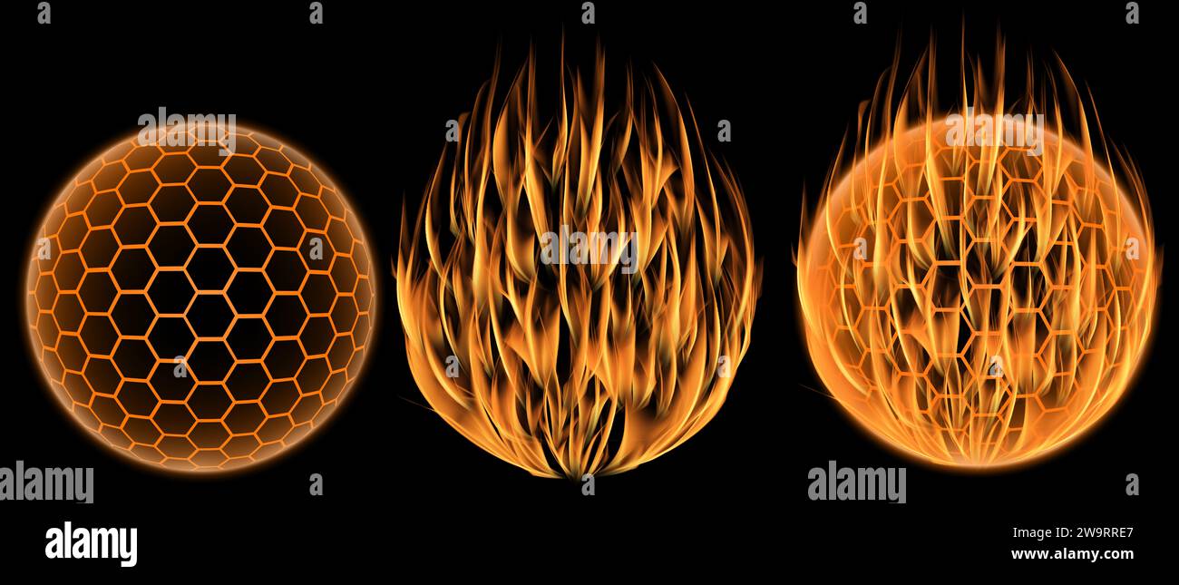 hexagon sphere with fire flame burn Stock Photo - Alamy