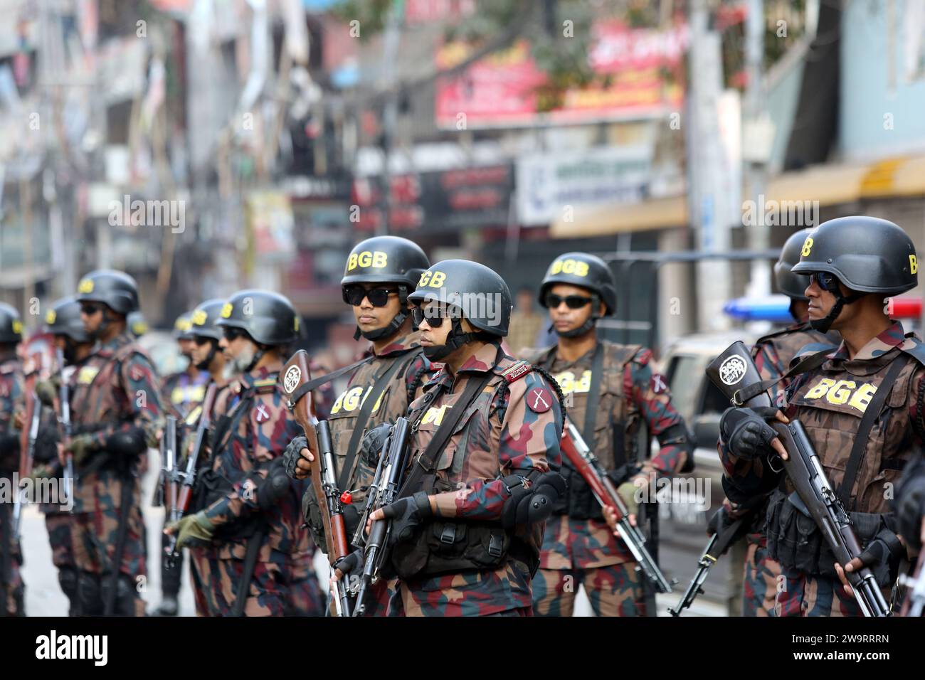 Members Of Border Guard Bangladesh (BGB) Stand Guard In A Street For ...