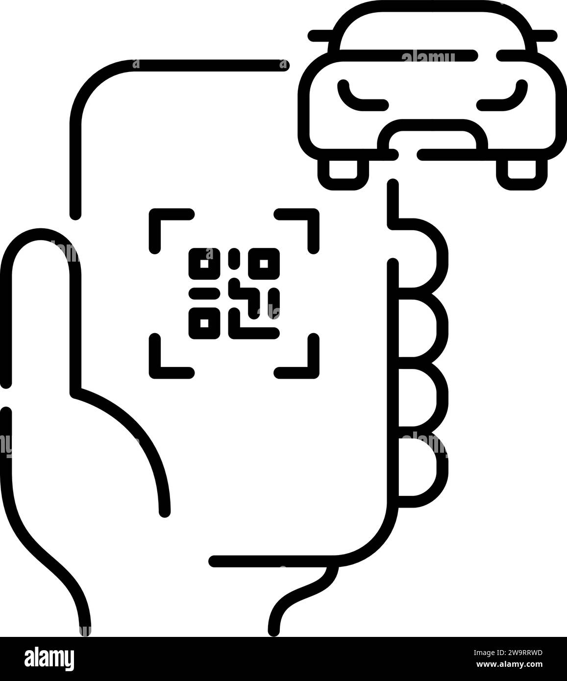 Hand holding smartphone with car sharing app. QR code and car. Pixel ...