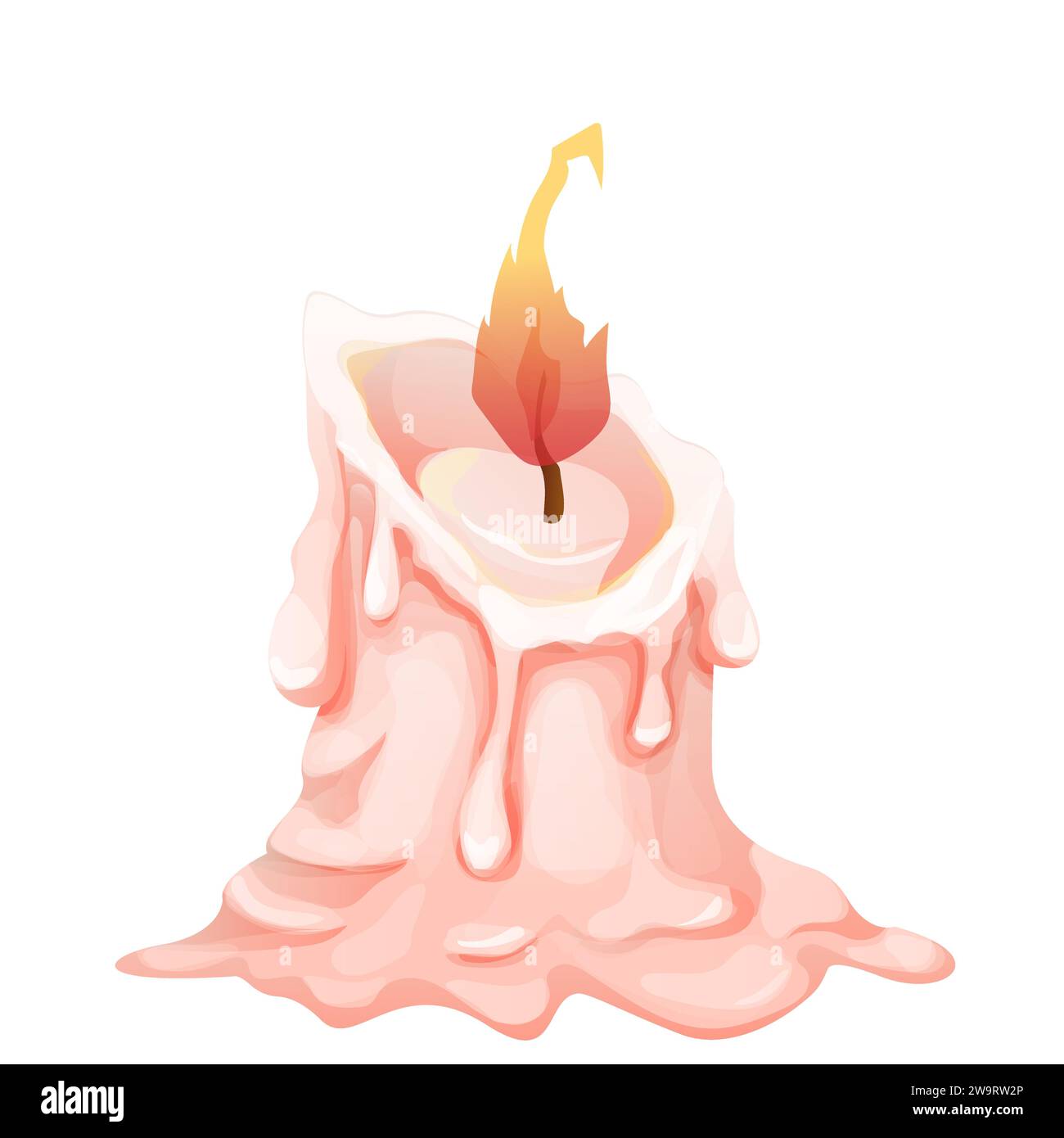 Wax candle with fire, flame in cartoon style isolated on white ...
