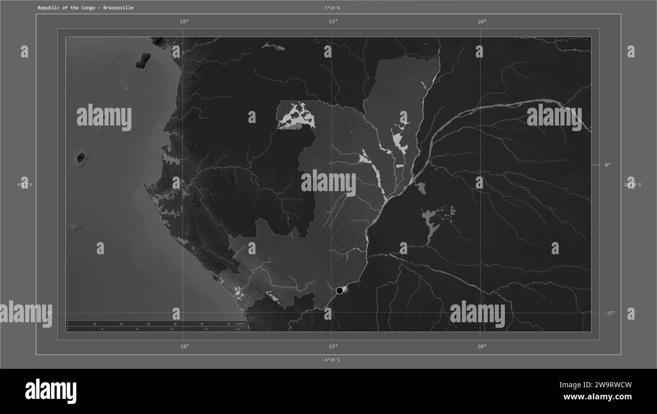 Republic of the Congo highlighted on a Grayscale elevation map with ...
