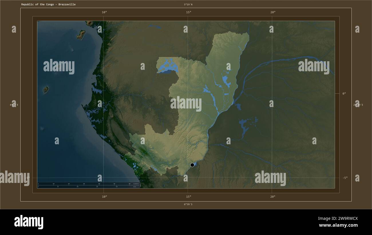 Republic of the Congo highlighted on a Colored elevation map with lakes ...