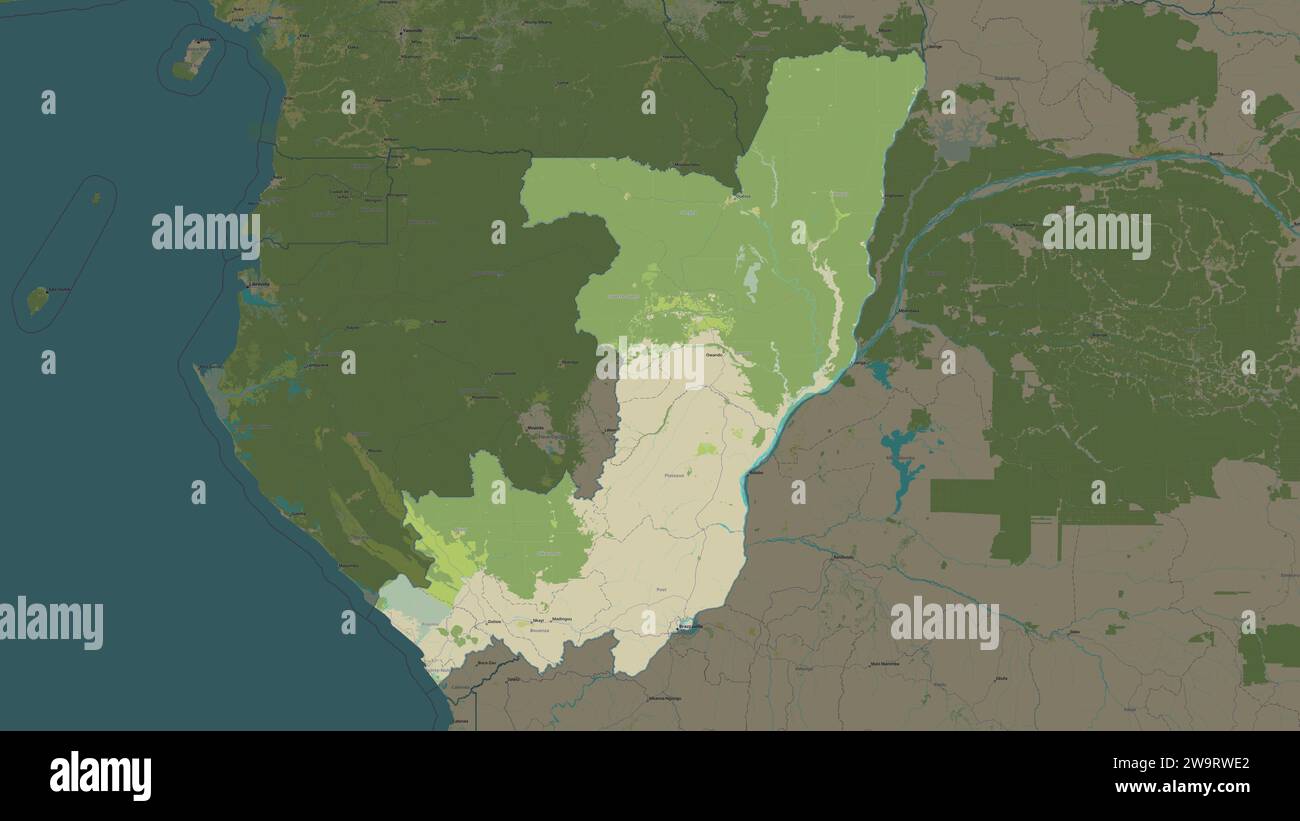 Republic of the Congo highlighted on a topographic, OSM Humanitarian ...