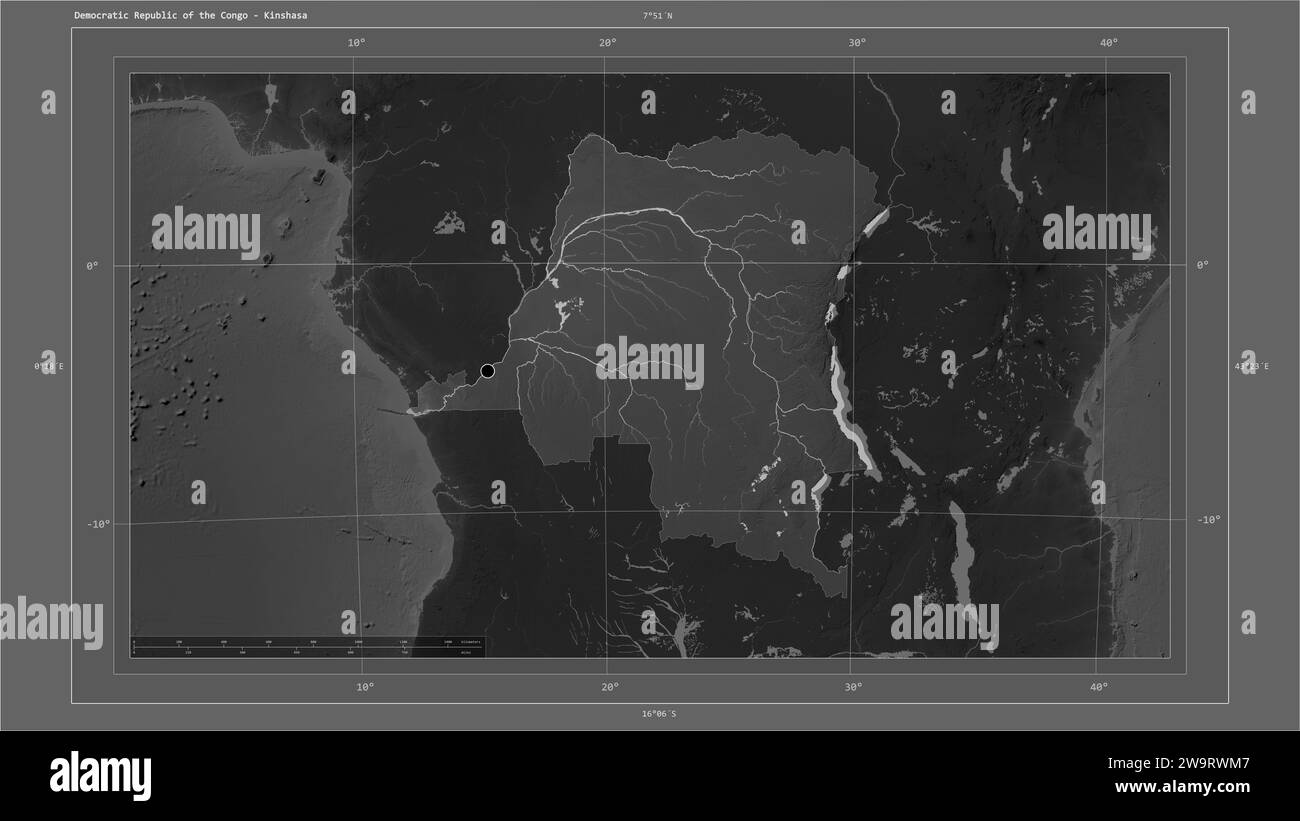 Democratic Republic of the Congo highlighted on a Grayscale elevation ...