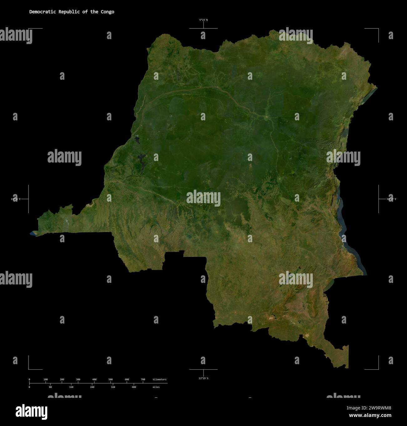 Shape of a low resolution satellite map of the Democratic Republic of ...