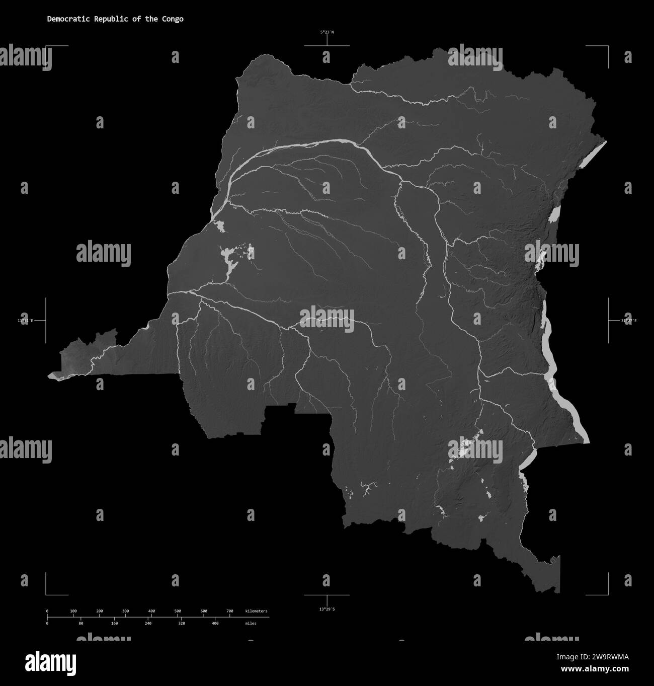 Shape of a Grayscale elevation map with lakes and rivers of the ...