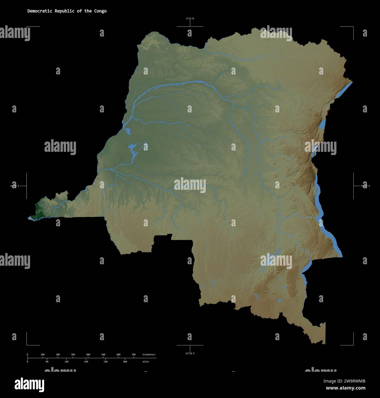 Shape of a Colored elevation map with lakes and rivers of the ...