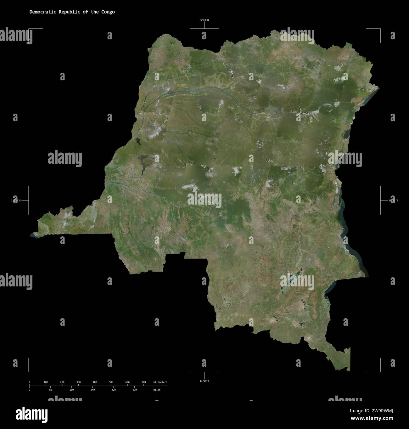 Shape of a high resolution satellite map of the Democratic Republic of ...