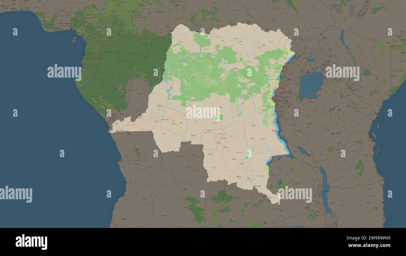Democratic Republic of the Congo highlighted on a topographic, OSM ...