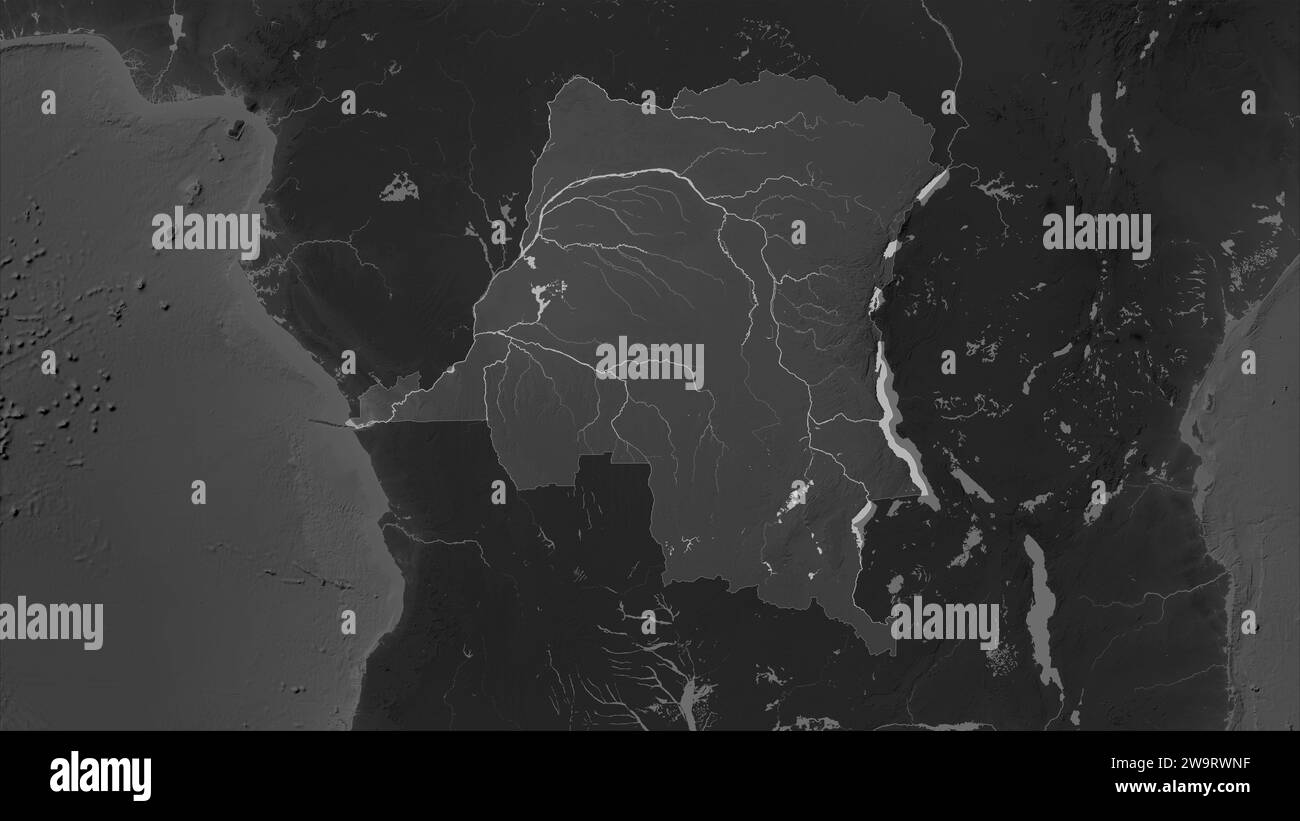 Democratic Republic of the Congo highlighted on a Grayscale elevation ...