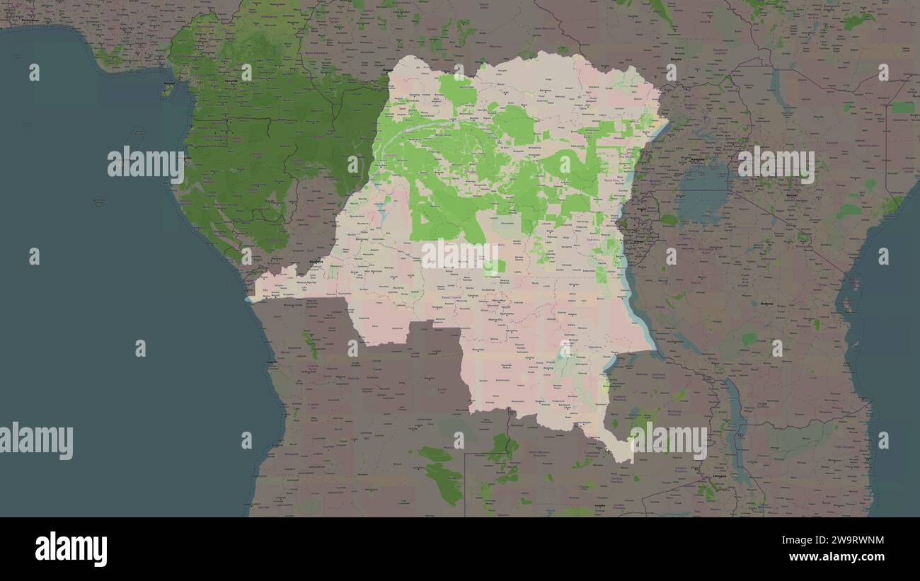 Democratic Republic of the Congo highlighted on a topographic, OSM ...