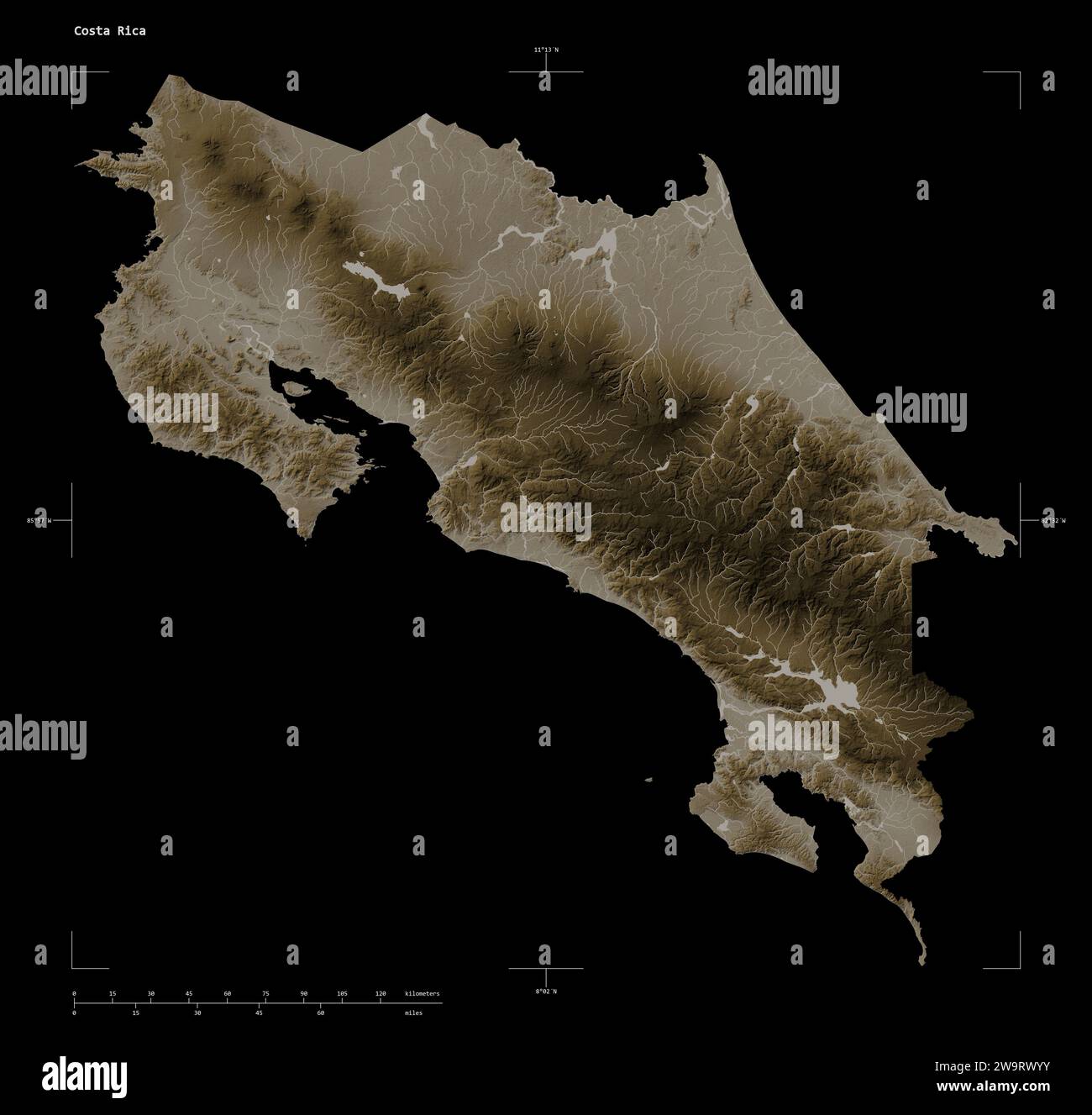 Shape of a elevation map colored in sepia tones with lakes and rivers ...