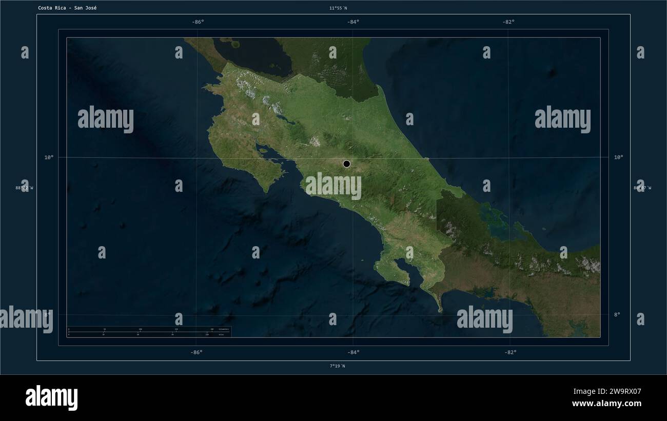 Costa Rica highlighted on a high resolution satellite map map with the ...