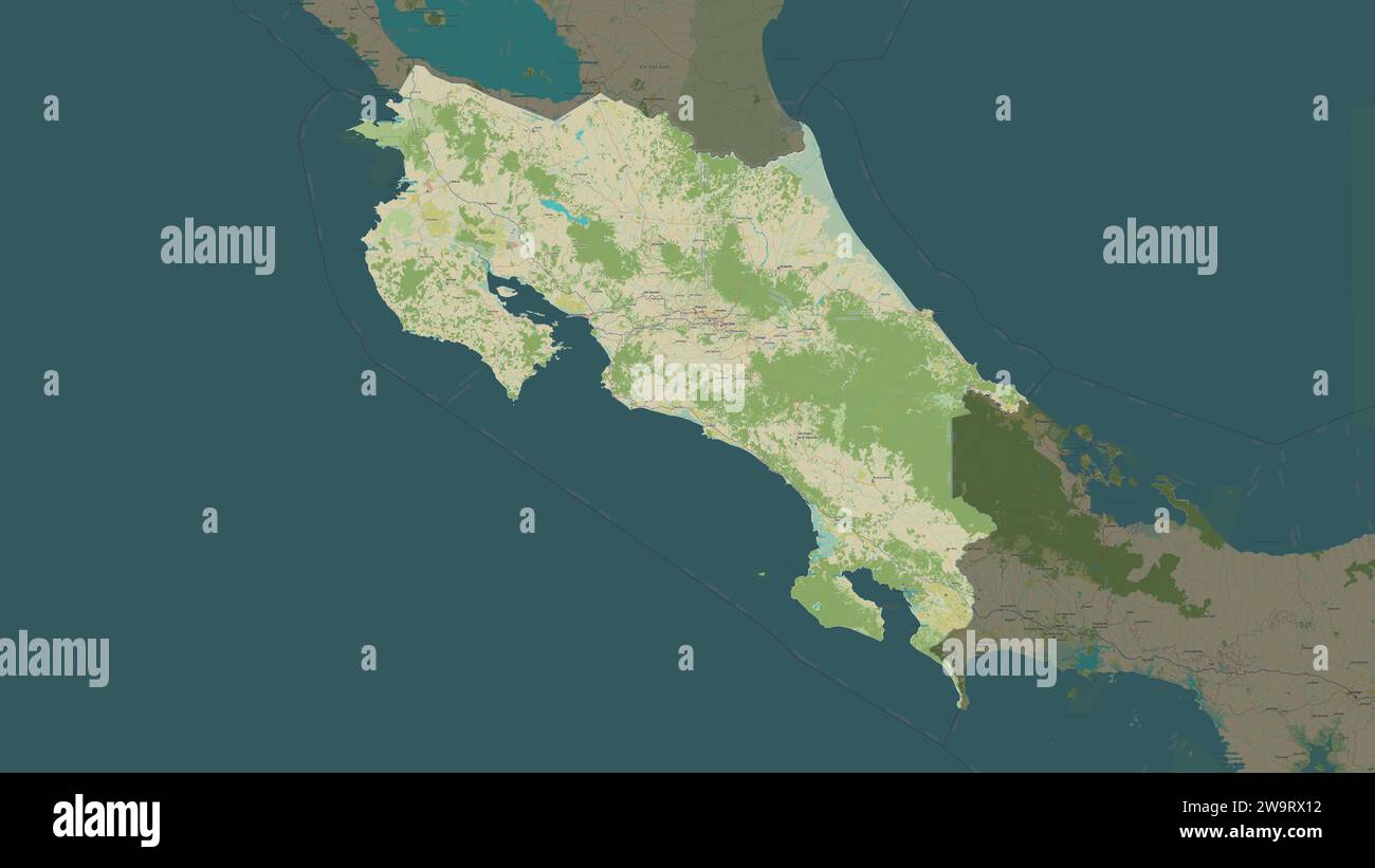 Costa Rica highlighted on a topographic, OSM Humanitarian style map ...