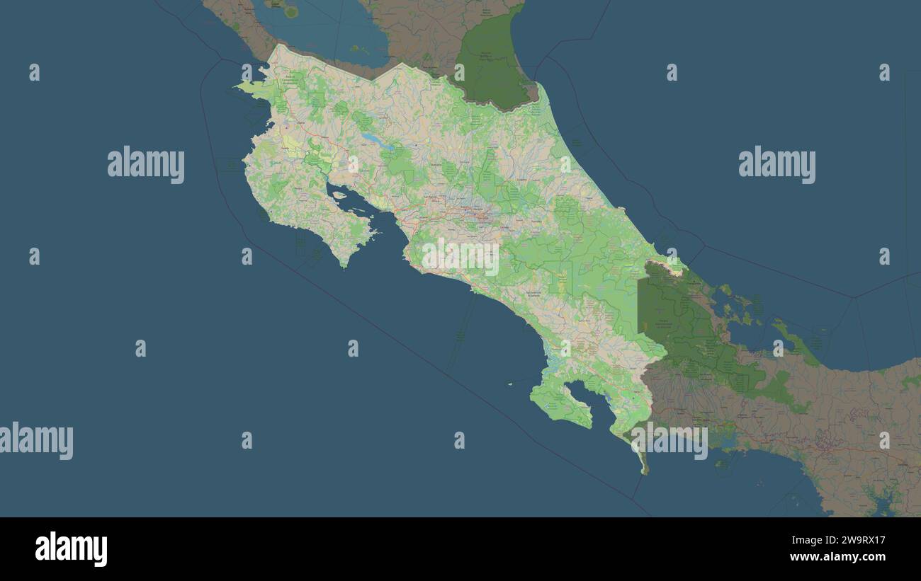 Costa Rica highlighted on a topographic, OSM standard style map Stock ...
