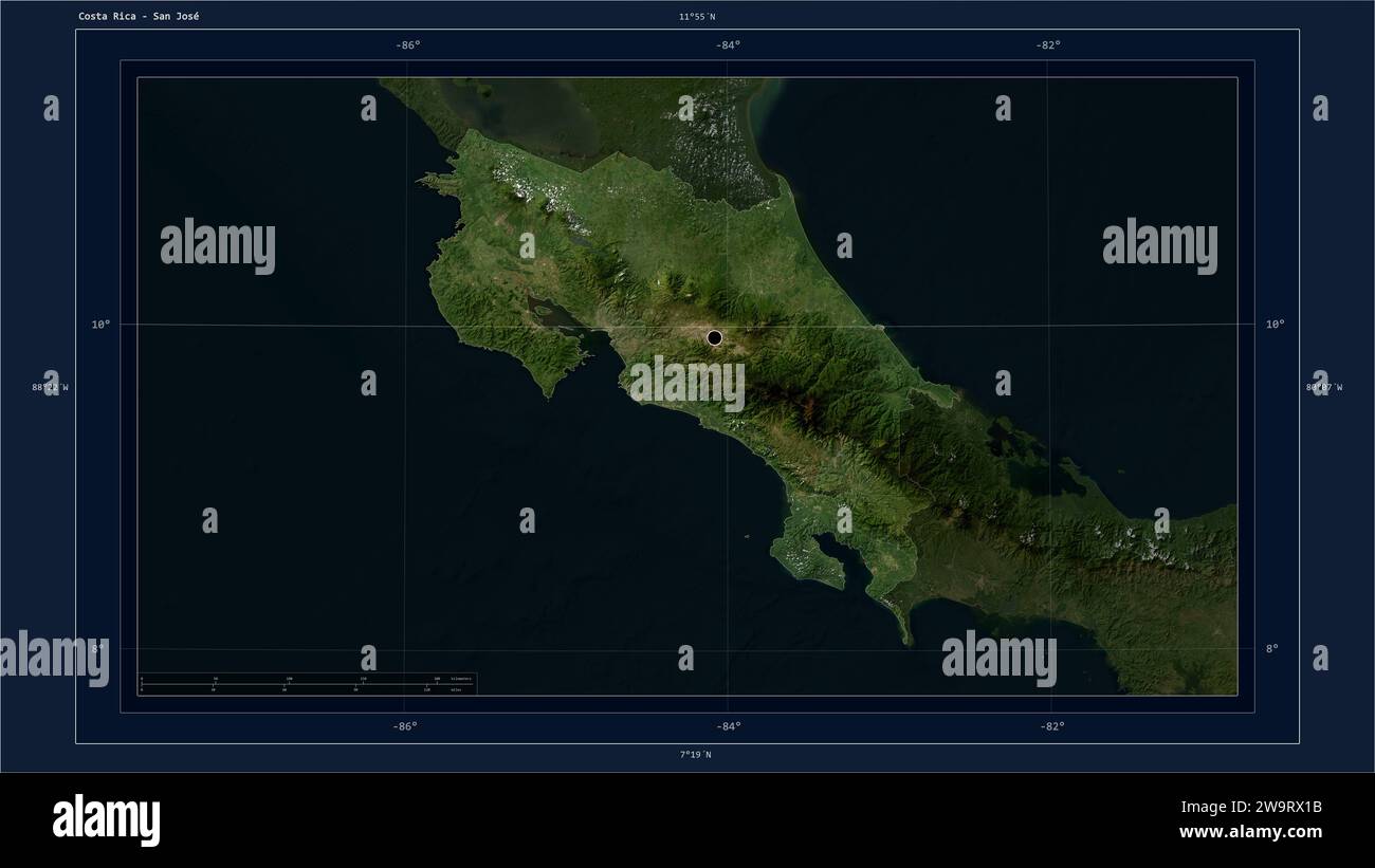 Costa Rica highlighted on a low resolution satellite map map with the ...