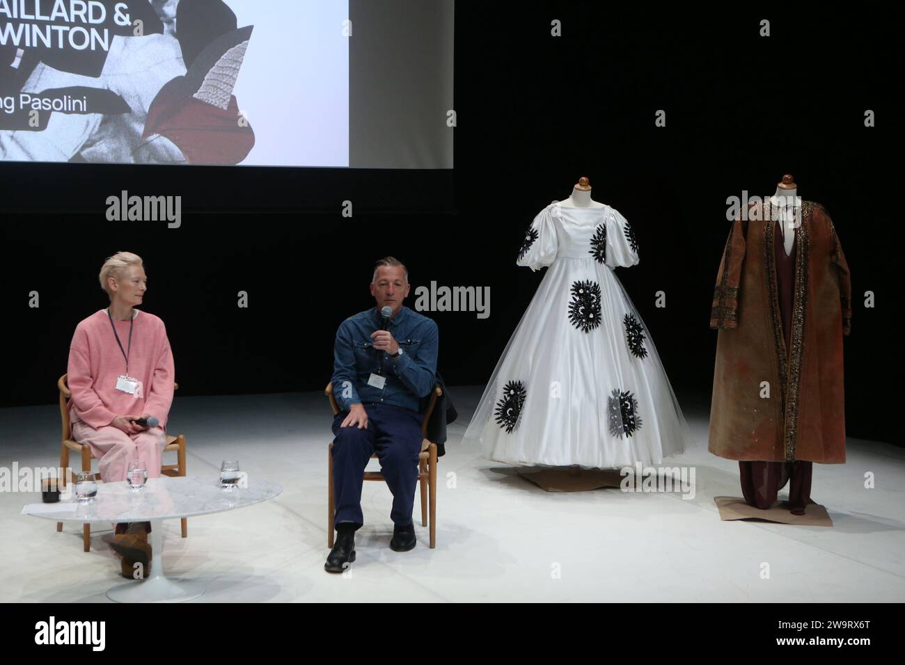 Britsh actress TILDA SWINTON with fashion historian OLIVIER SAILLARD ...