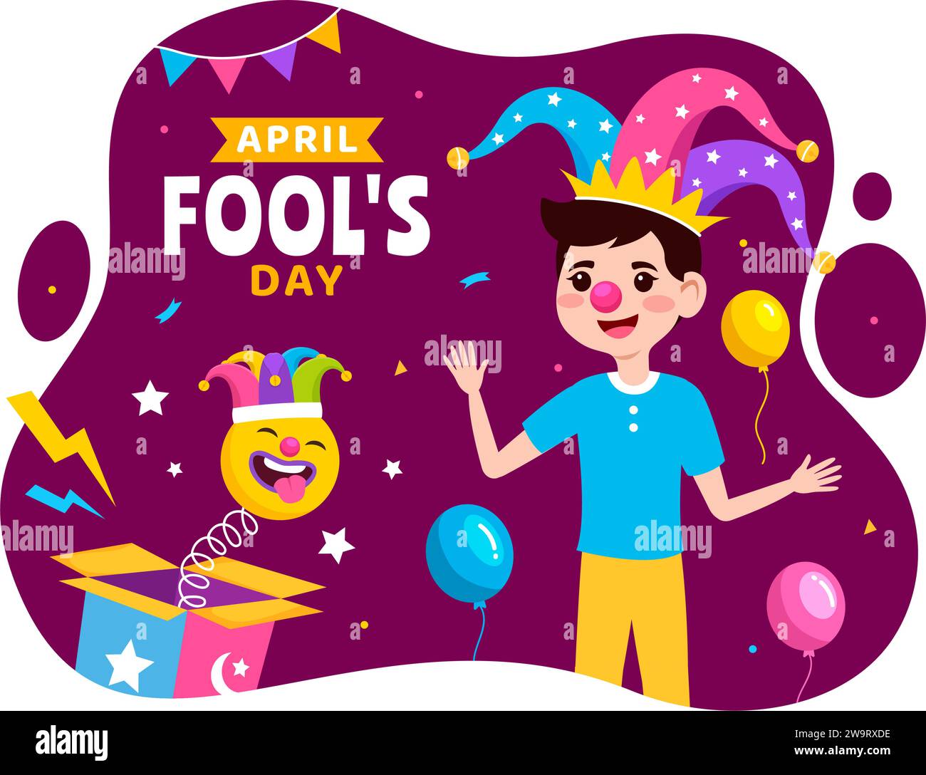 Happy April Fools Day Celebration Illustration Wearing a Jester Hat and ...