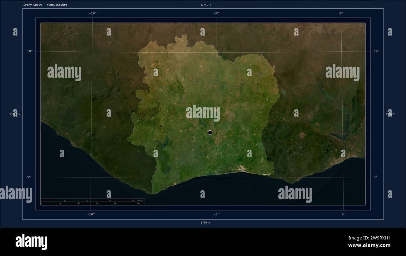 Ivory Coast highlighted on a low resolution satellite map map with the ...