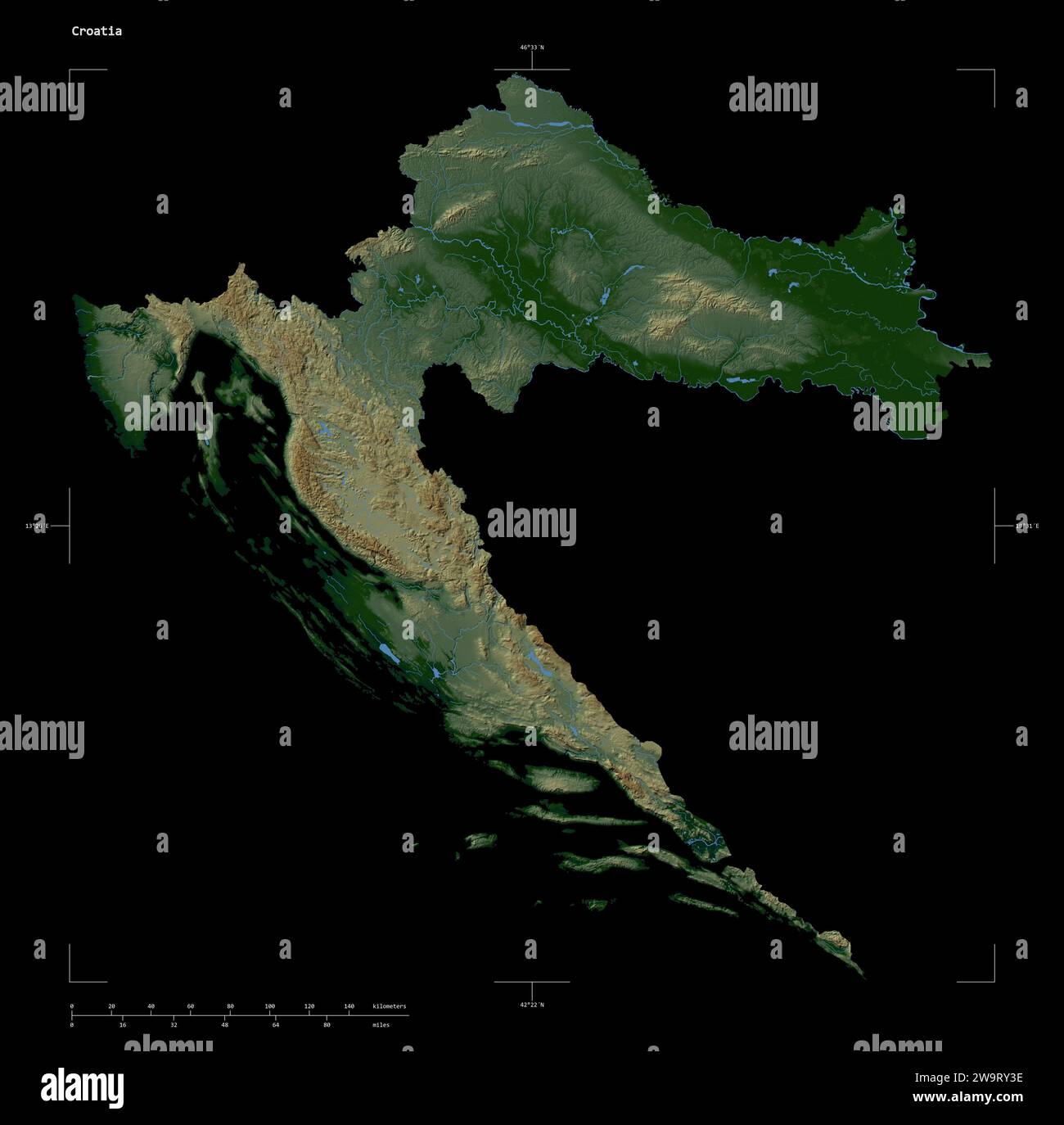 Shape of a Colored elevation map with lakes and rivers of the Croatia ...