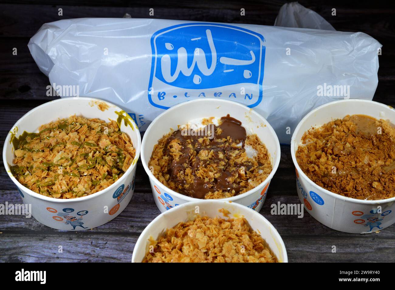 Cairo, Egypt, December 18 2023: Sweet Koshary from B.Laban made of ...