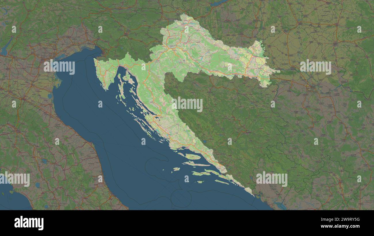 Croatia highlighted on a topographic, OSM Germany style map Stock Photo - Alamy