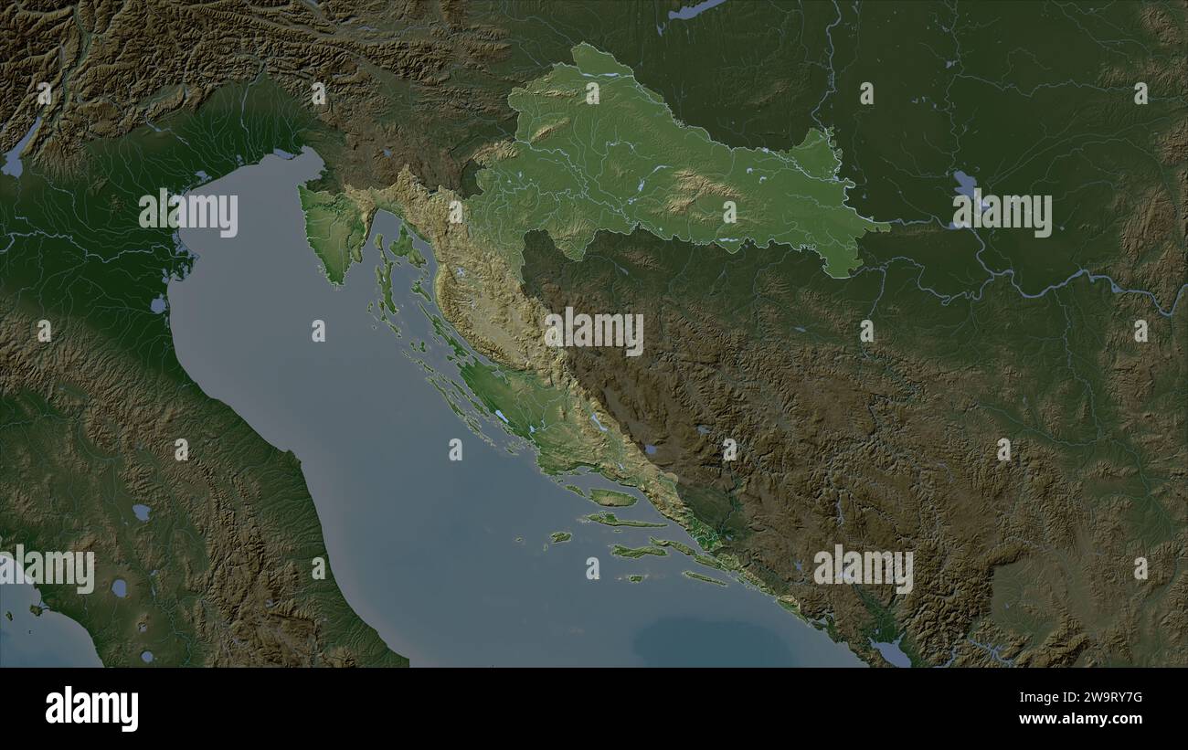 Croatia highlighted on a Pale colored elevation map with lakes and rivers Stock Photo - Alamy
