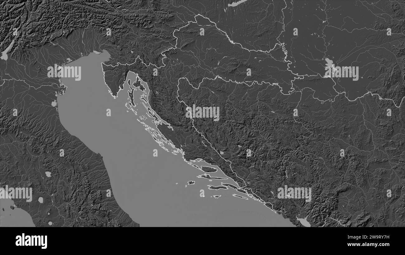 Croatia outlined on a Bilevel elevation map with lakes and rivers Stock ...