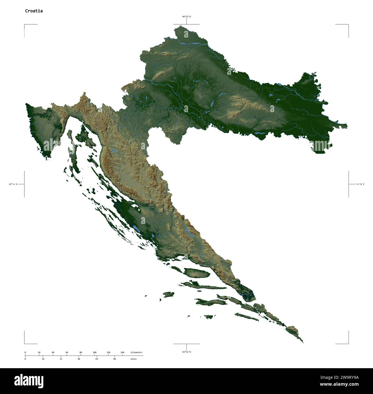 Shape of a Colored elevation map with lakes and rivers of the Croatia ...