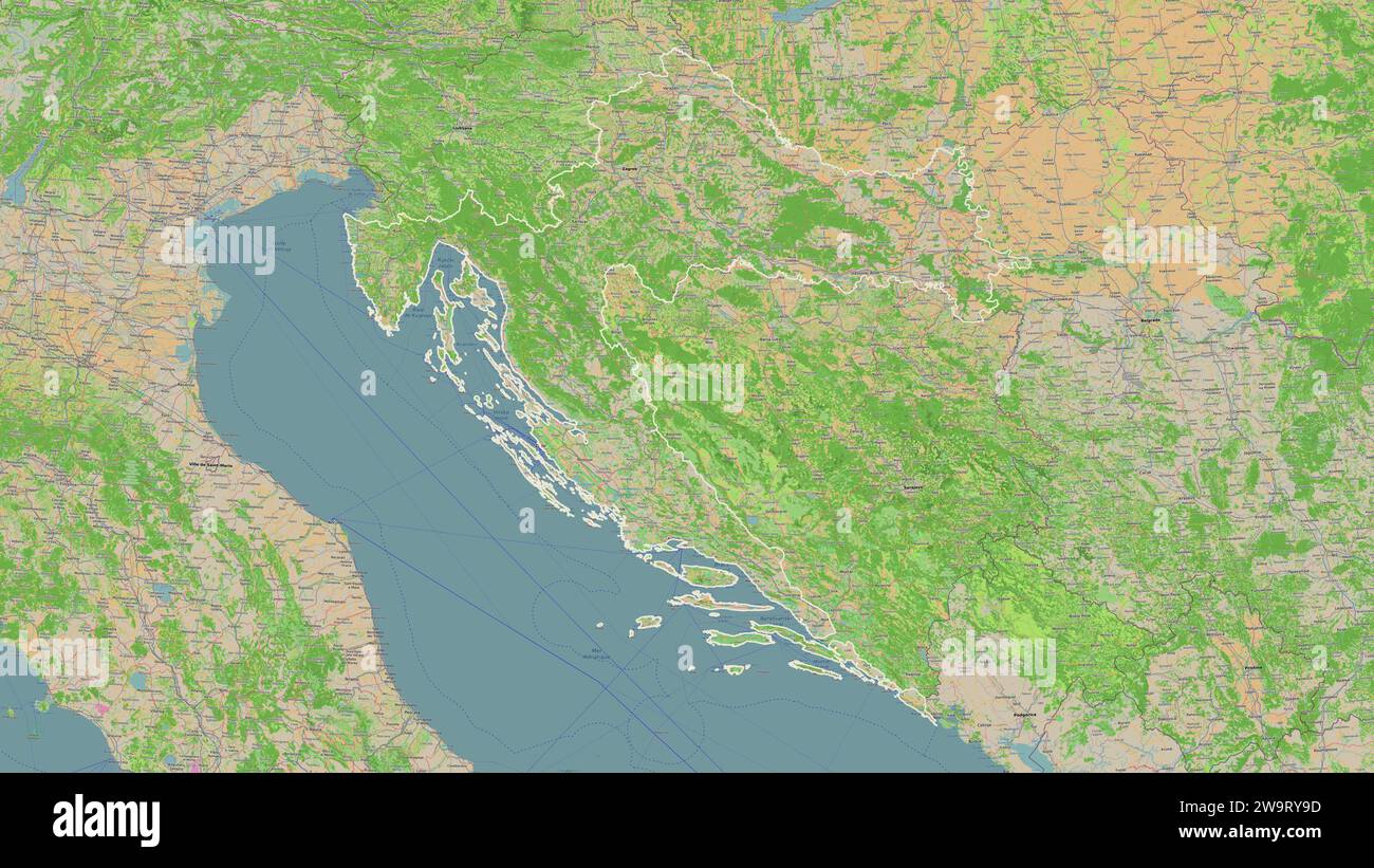 Croatia outlined on a topographic, OSM France style map Stock Photo - Alamy