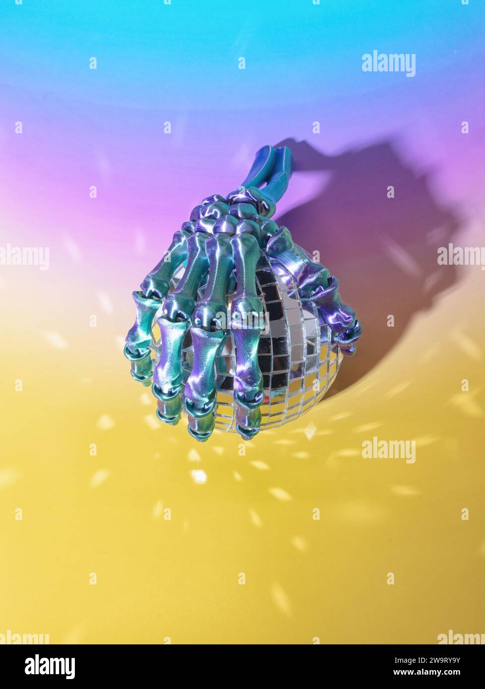A Skeleton Hand Grabbing a Disco Mirror Ball on a Gradient Pastel ...
