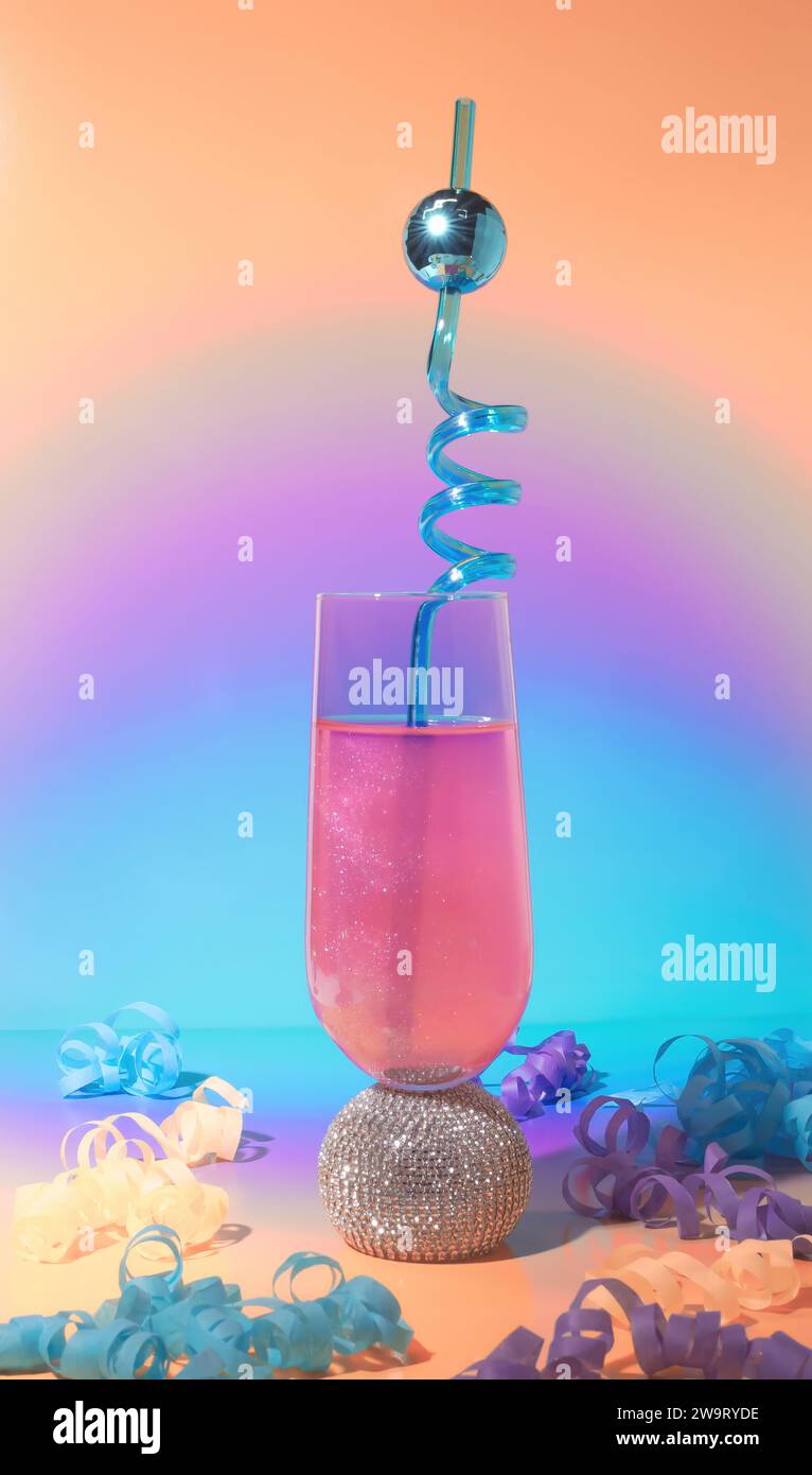 A Pink Diamond Encrusted Cocktail Beverage with a Blue Sparkling Disco ...