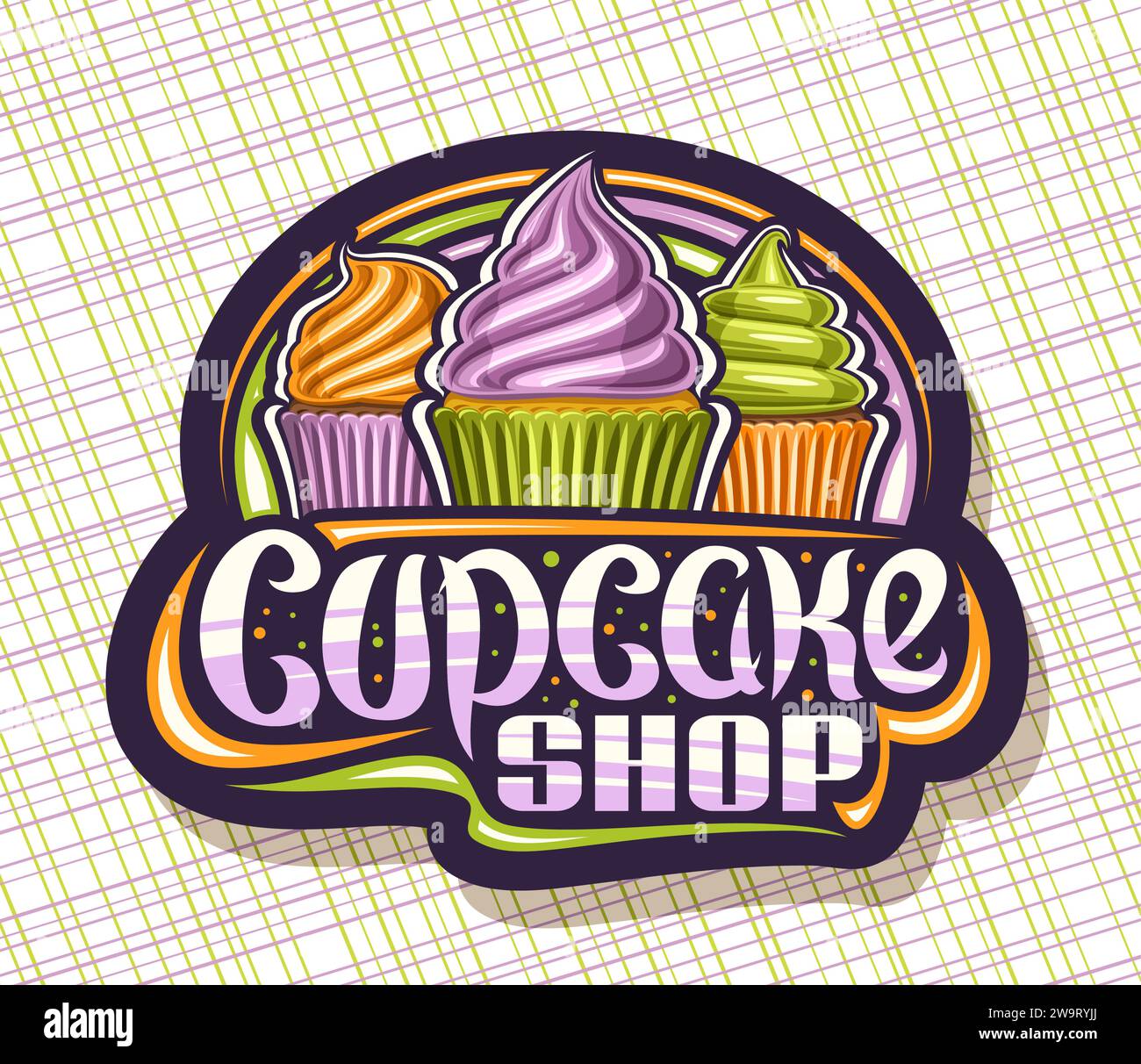 Vector logo for Cupcake Shop, decorative sign board with illustration ...