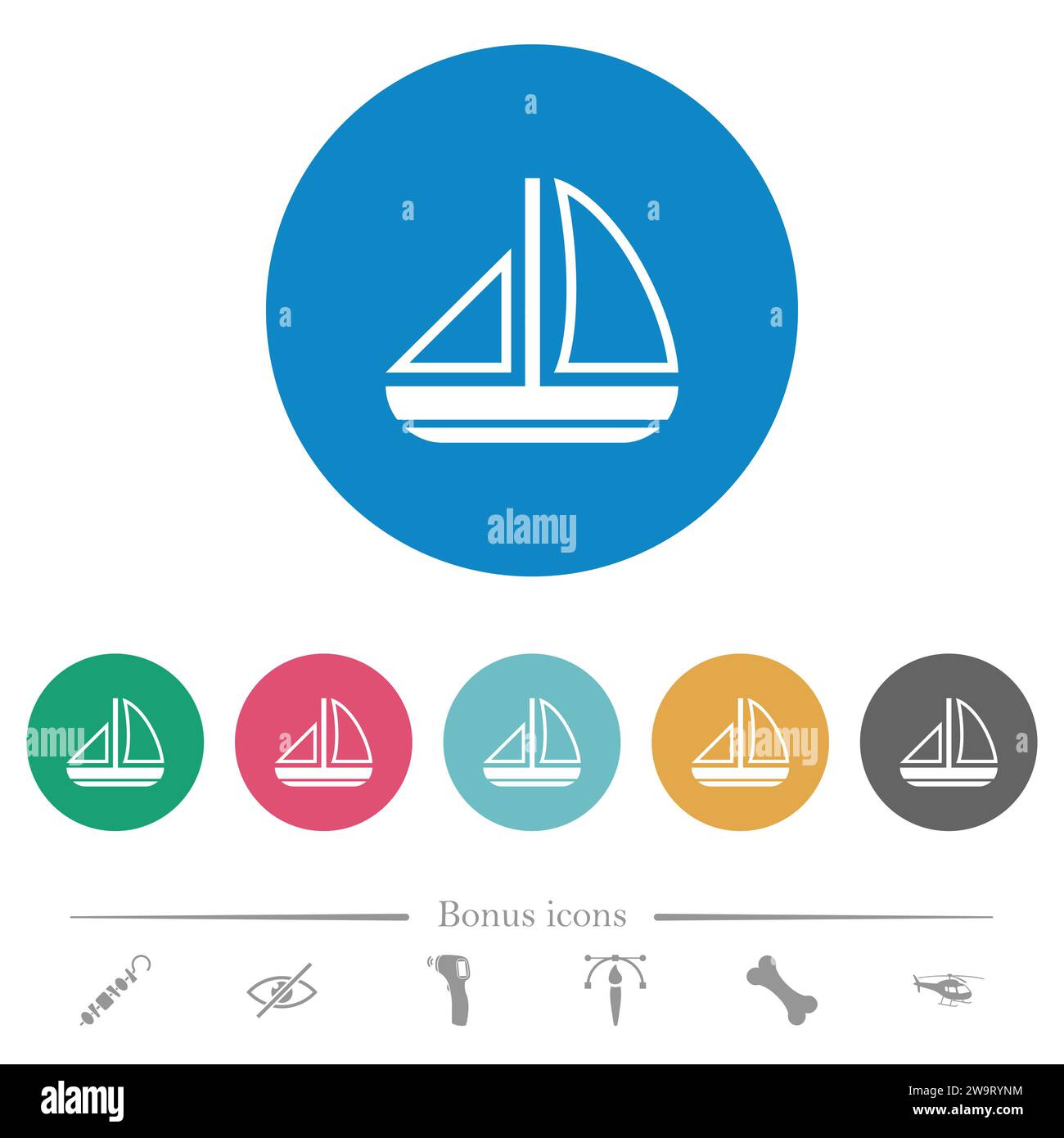 Sailing boat outline flat white icons on round color backgrounds. 6 bonus icons included Stock ...