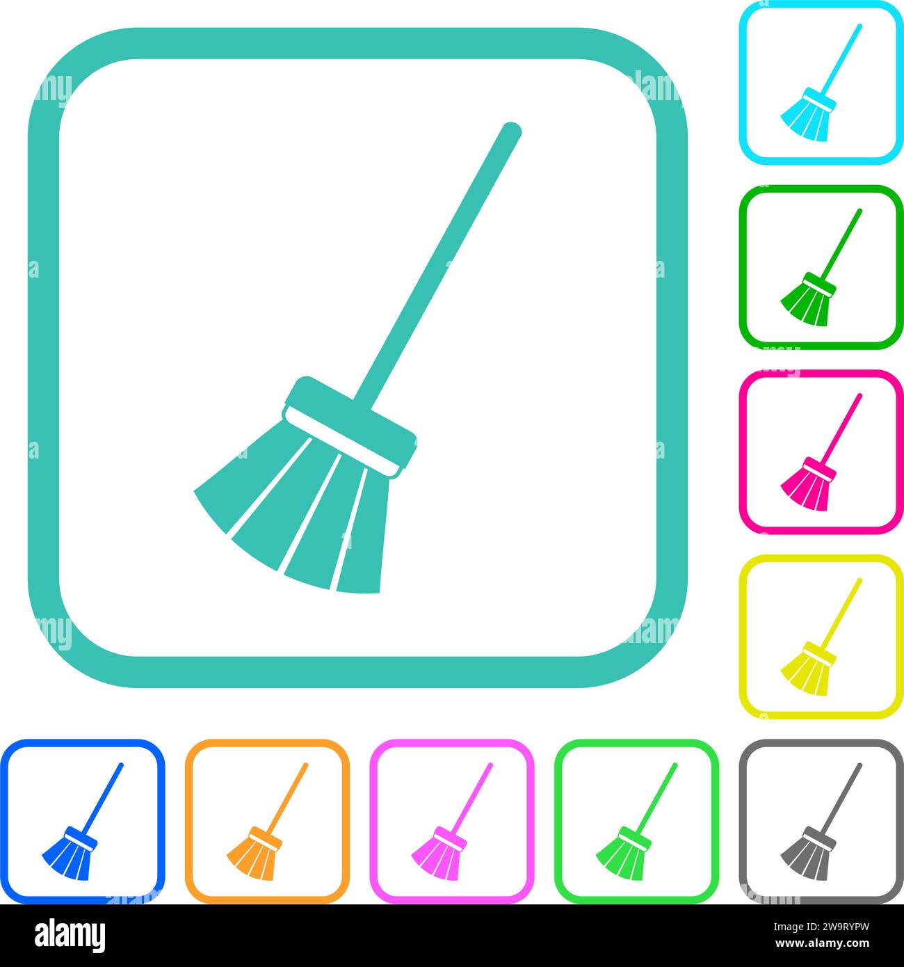 Old broom vivid colored flat icons in curved borders on white background Stock Vector Image ...