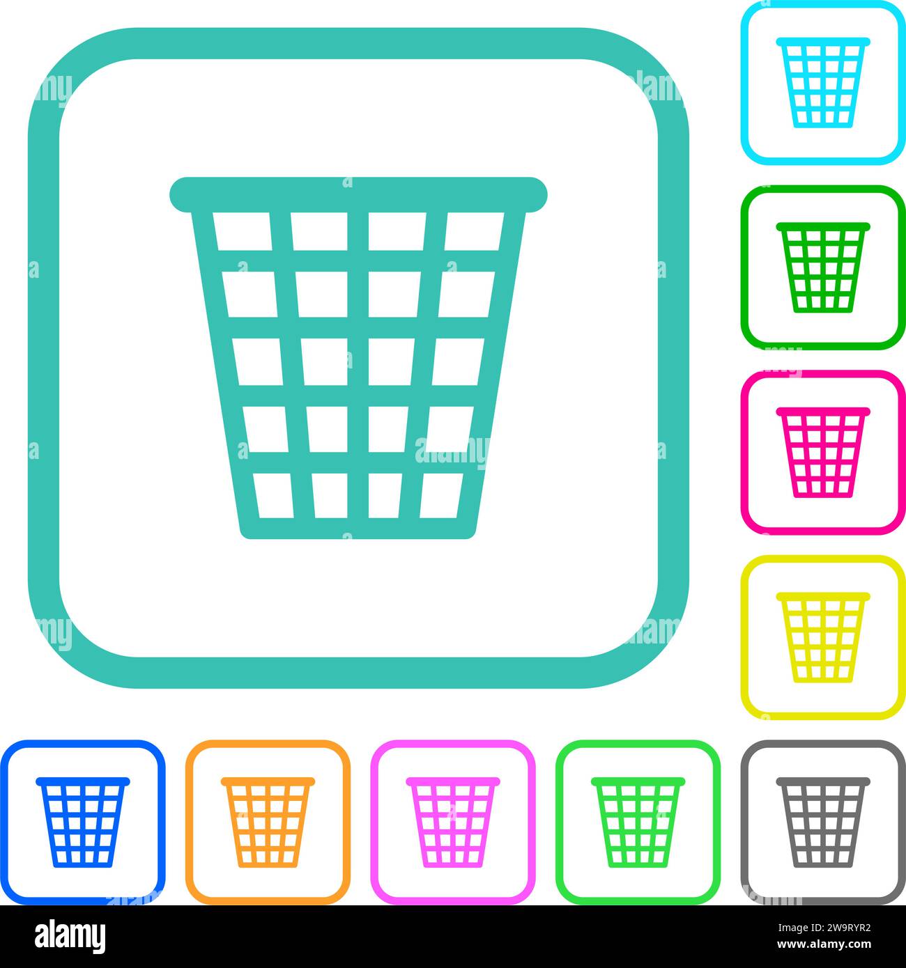 Single empty wide trash outline vivid colored flat icons in curved ...