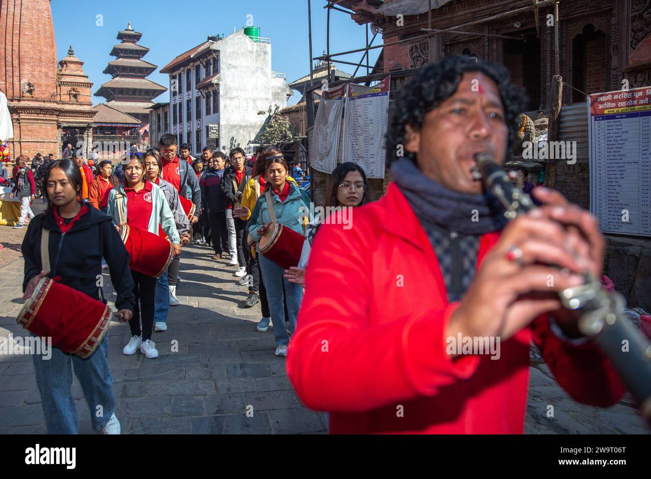 Bhaktapur, Bagmati, Nepal. 30th Dec, 2023. Newari people play various ...