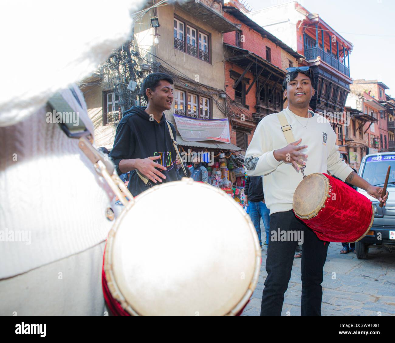 Bhaktapur, Bagmati, Nepal. 30th Dec, 2023. Newari people play various ...