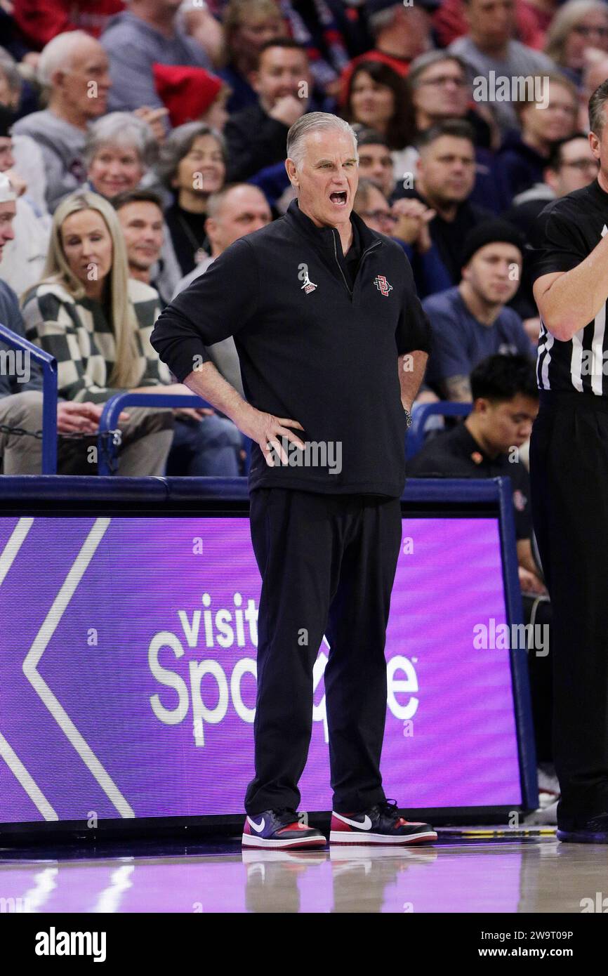 San Diego State head coach Brian Dutcher directs his team during the ...