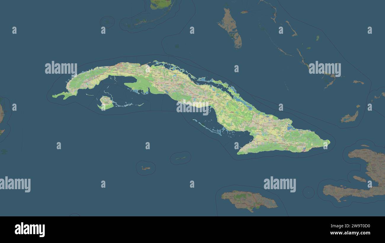 Cuba highlighted on a topographic, OSM standard style map Stock Photo ...
